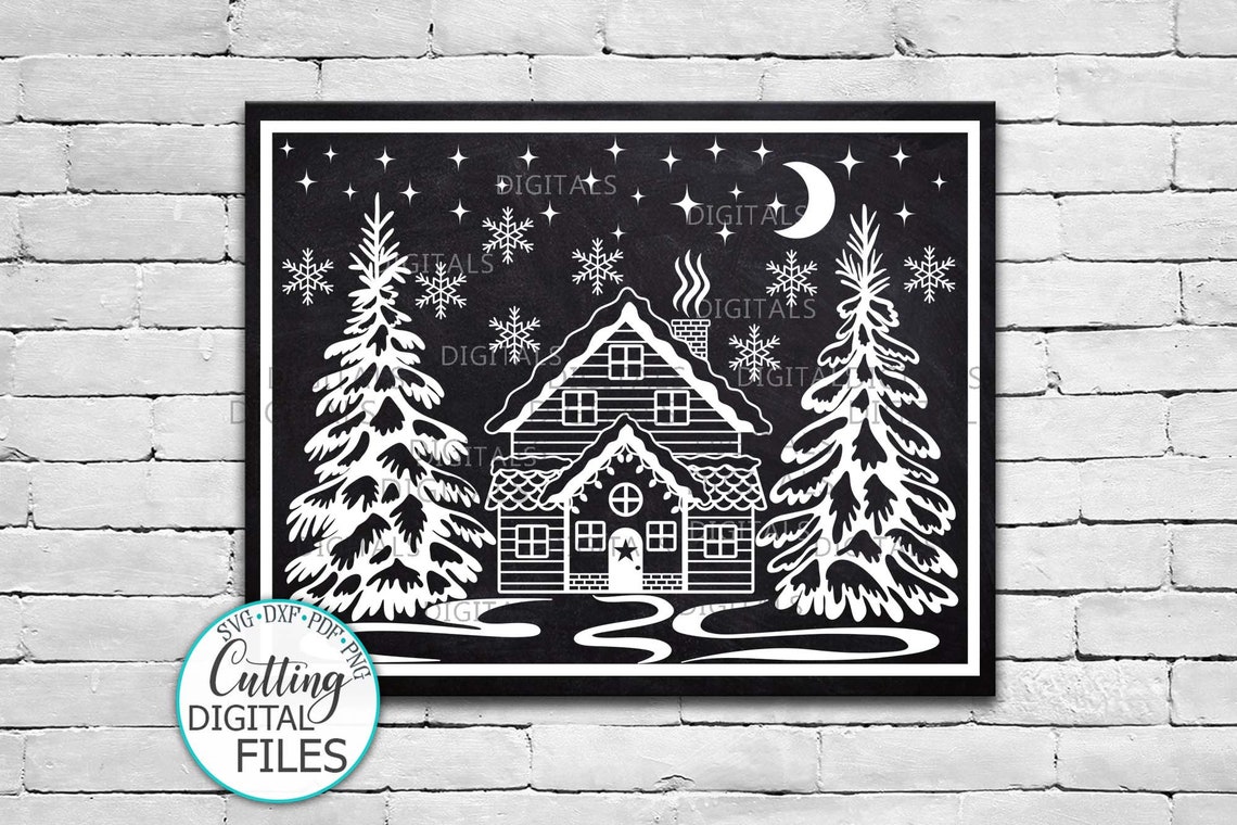Christmas House Scene Svg File Winter Scene Svg Christmas - Etsy
