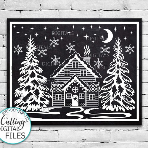 Christmas House Scene Svg File Winter Scene Svg Christmas - Etsy