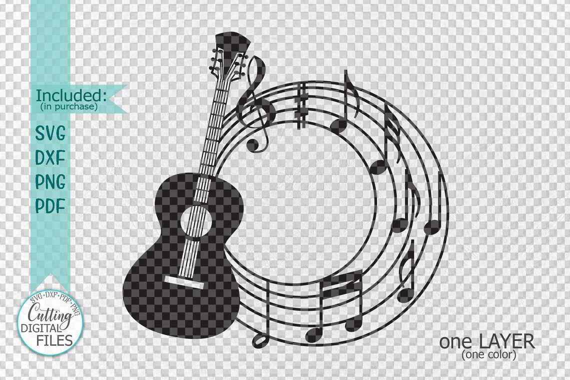Guitar Monogram Svg Cut File With Musical Notes Laser Cut - Etsy