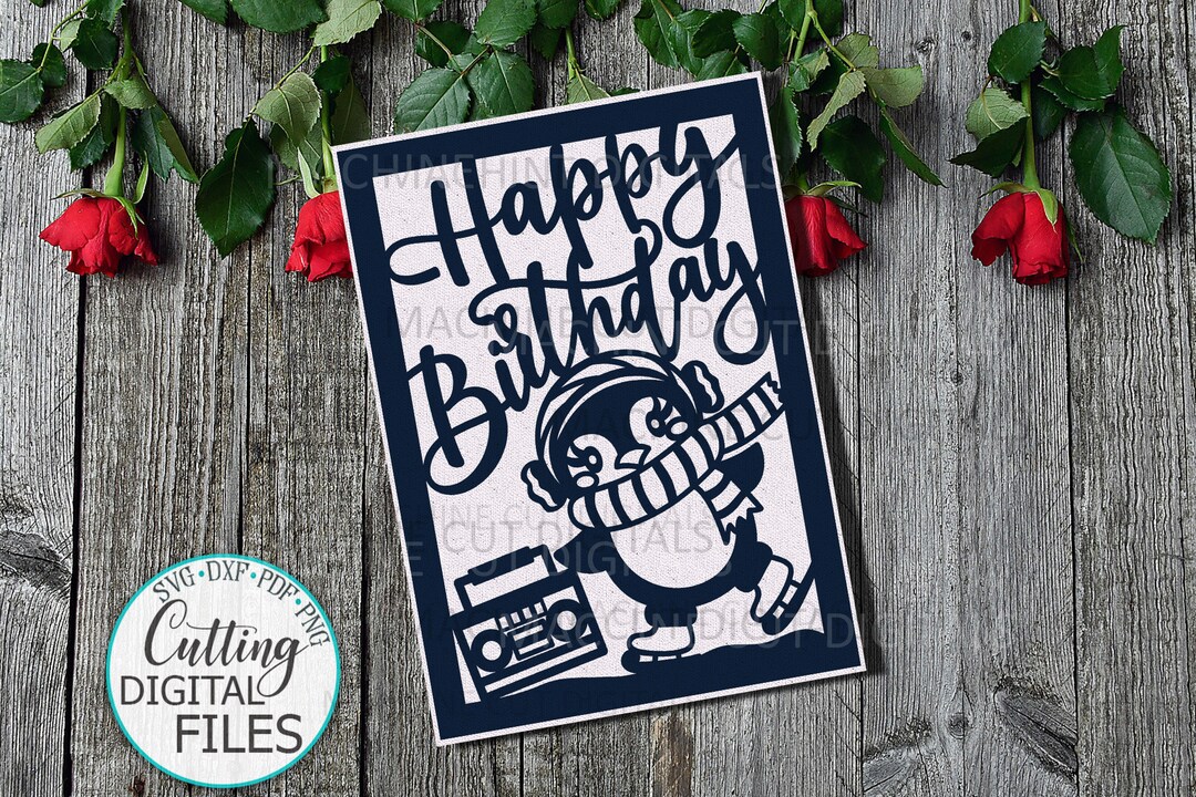 Birthday Insert Card Svg Cricut Cards Penguin Birthday Card Svg Funny Svg Cut Out Card Laser