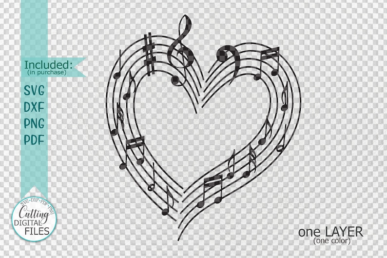Musical Heart Svg Heart With Notes Svg Music Notes Svg | Etsy