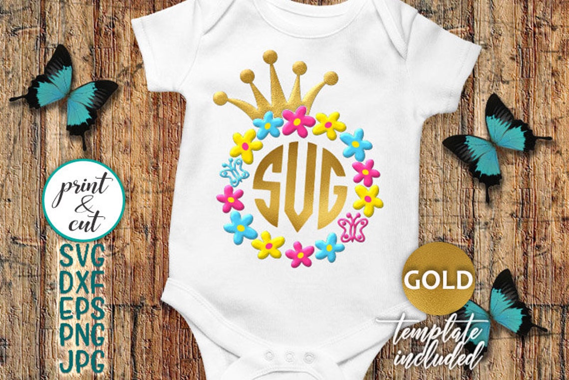 Princess Monogram Svg Butterfly Monogram Svg Flowers Frame | Etsy