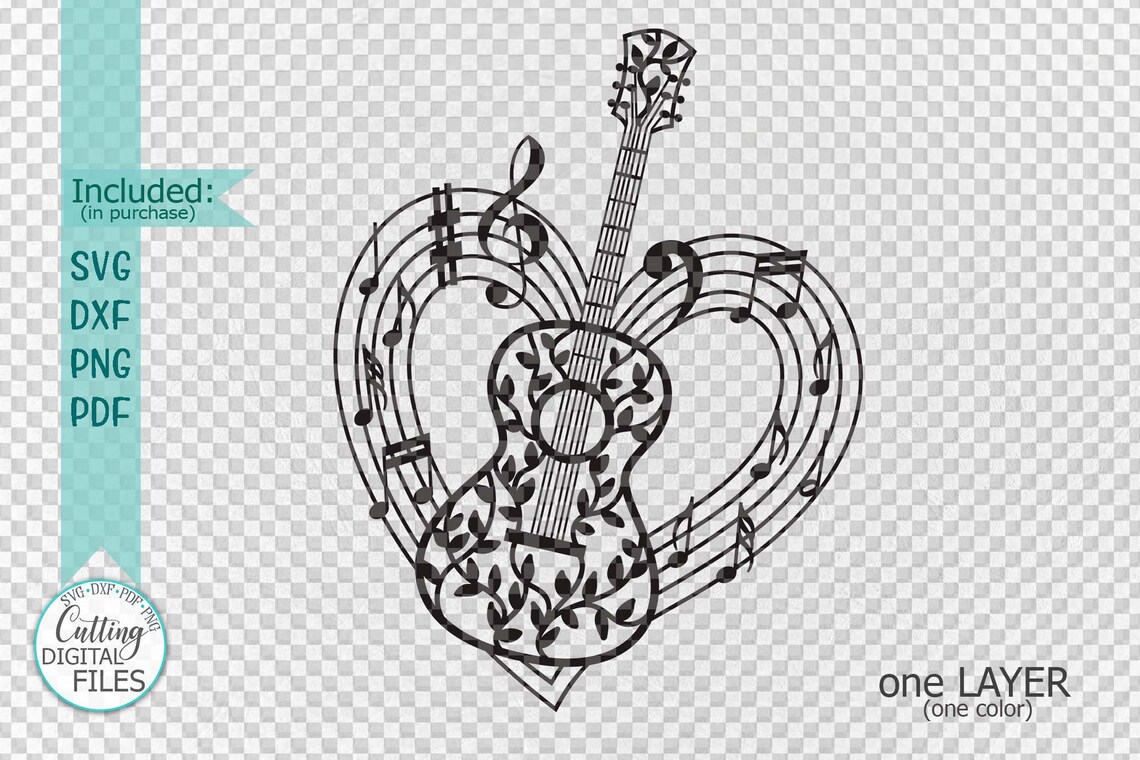 Guitar Heart Svg Floral Guitar Svg Musical Heart Svg Vinyl - Etsy