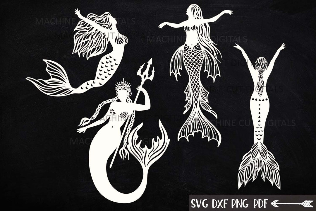 Mermaids Bundle Svg Laser Cut File for Glowforge, Dxf,, Mermaid With ...