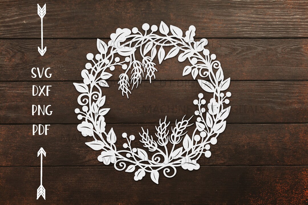 Leaves Wreath Svg Cut Out, Wheat Wreath Svg Laser Cut Template, Cricut ...