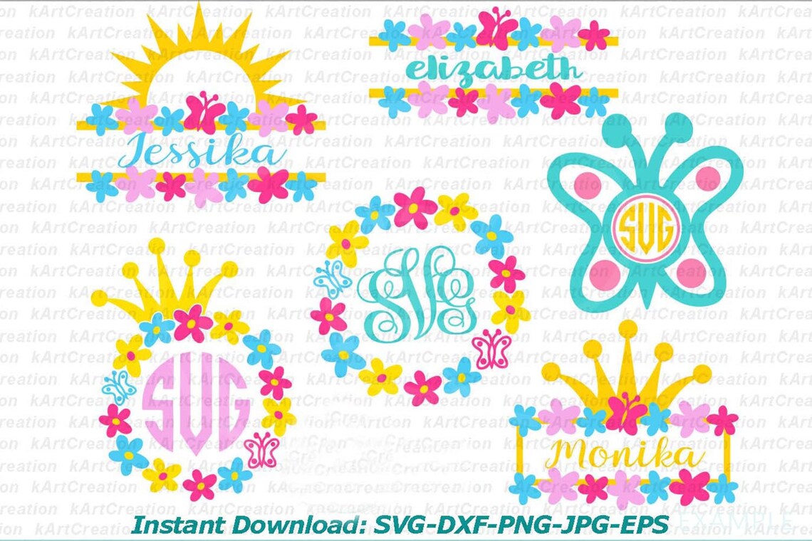 Princess Monogram Svg Butterfly Monogram Svg Flowers Frame | Etsy