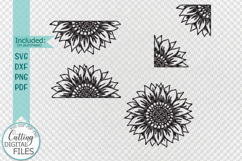 Sunflower Svg Sunflower Corner Svg Half Sunflower Svg Cut Etsy