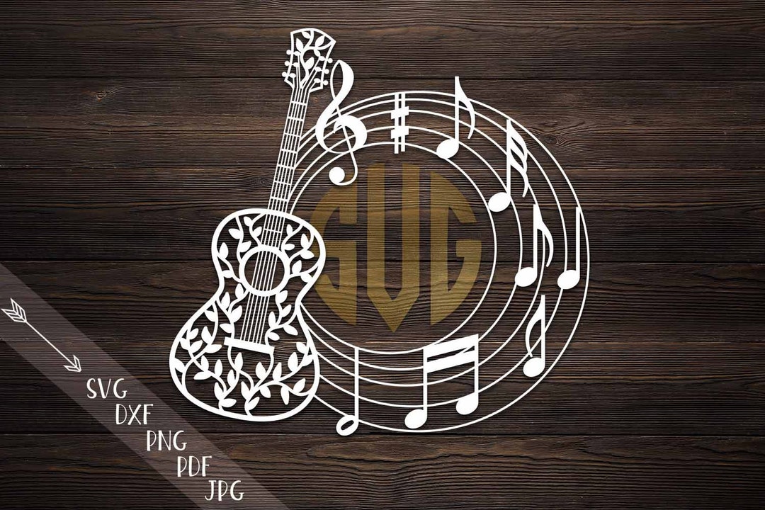 Guitar Circle Monogram Frame Sign With Musical Notes Svg Cut, Laser Cut ...