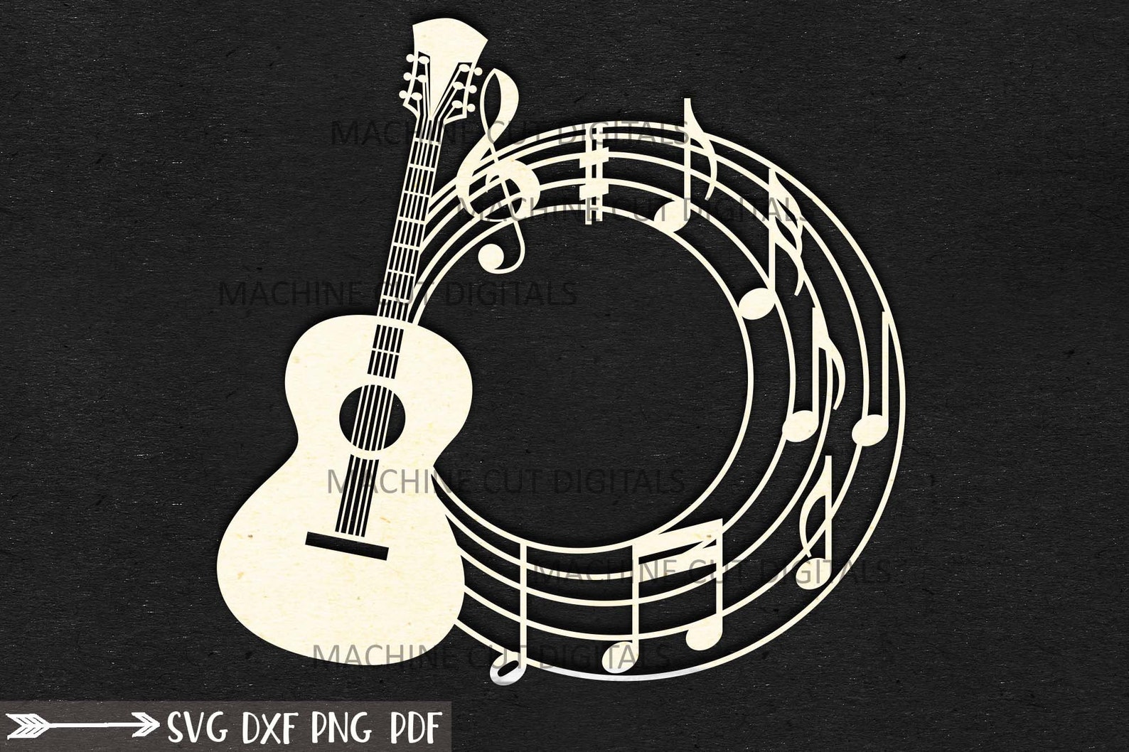Guitar Monogram Svg Cut File With Musical Notes Laser Cut - Etsy
