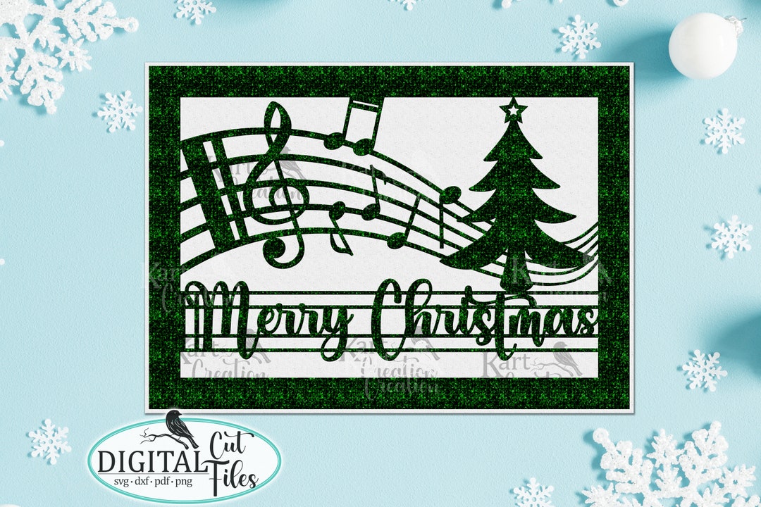 Music Christmas Card Svg, Cricut Svg Card, Hand Papercut Template ...