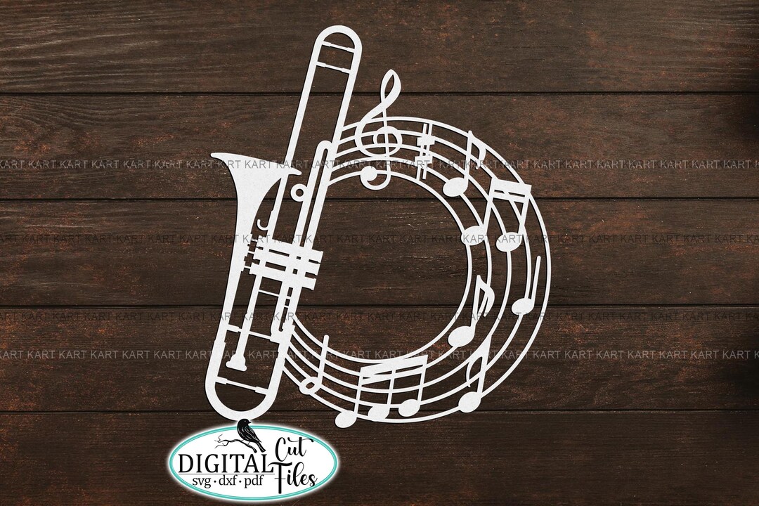 Trombone Circle Monogram Svg Cutout Template, Music Teacher Ornament ...