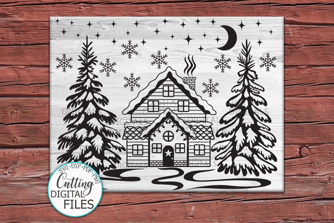 Christmas House Scene Svg File Winter Scene Svg Christmas - Etsy