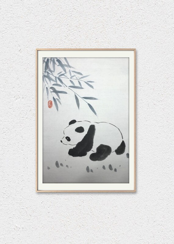 Panda Bear Bamboo Traditional Ink Wash Painting Original | Etsy