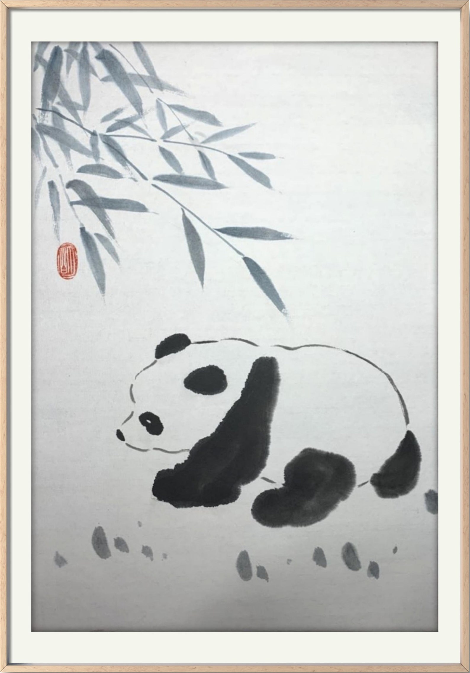 Panda Bear Bamboo Traditional Ink Wash Painting, Original Oriental Art ...