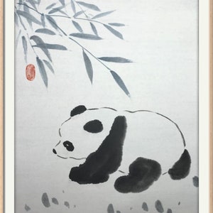 Panda Bear Bamboo Traditional Ink Wash Painting, Original Oriental Art ...