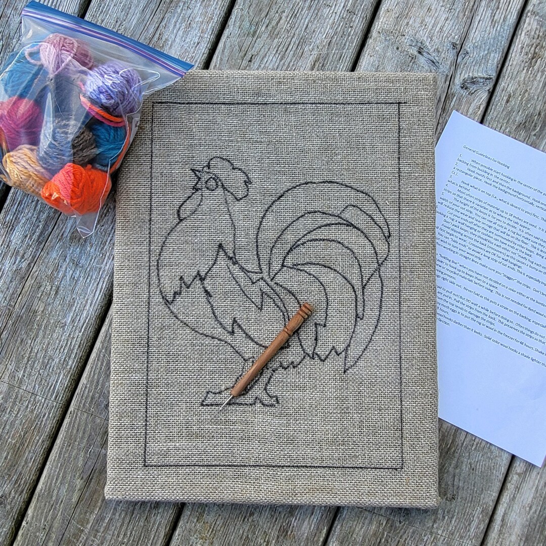 Rug Hooking Kit of Rooster for Rug Hooking and Punch Needle. - Etsy