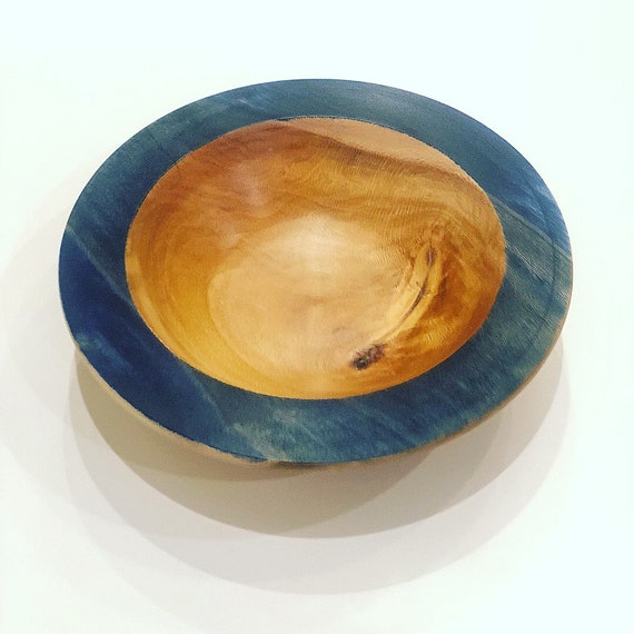 Wood bowl with blue rim — PF Woodturning