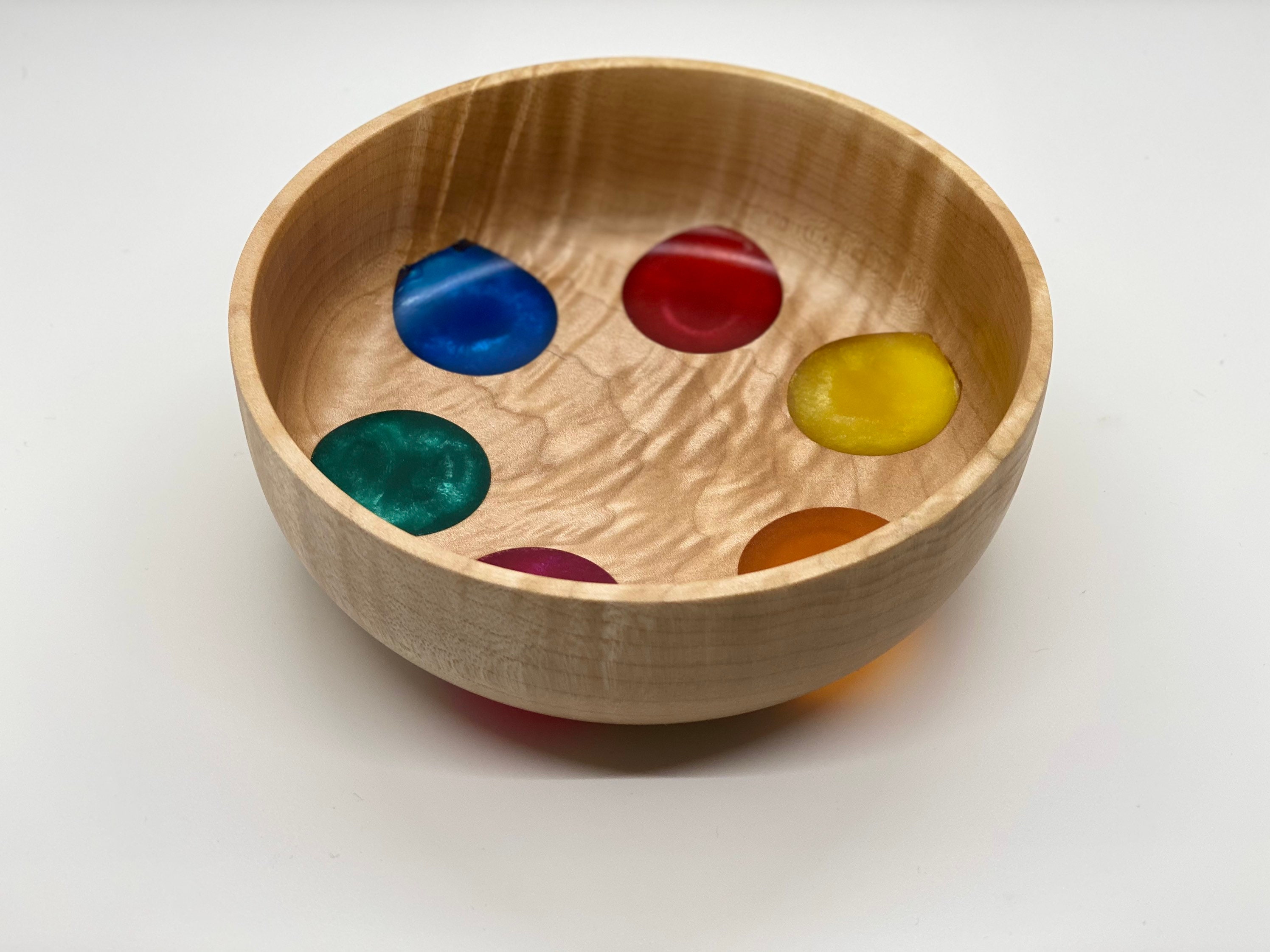 Maple Bowl With Rainbow Resin Circles - Etsy
