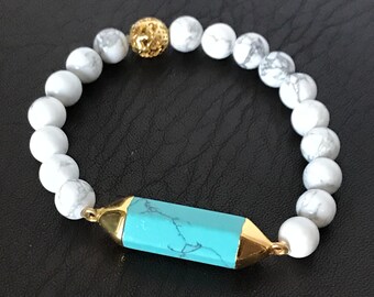 Single Howlite Brass Or Silver Beaded Bracelet