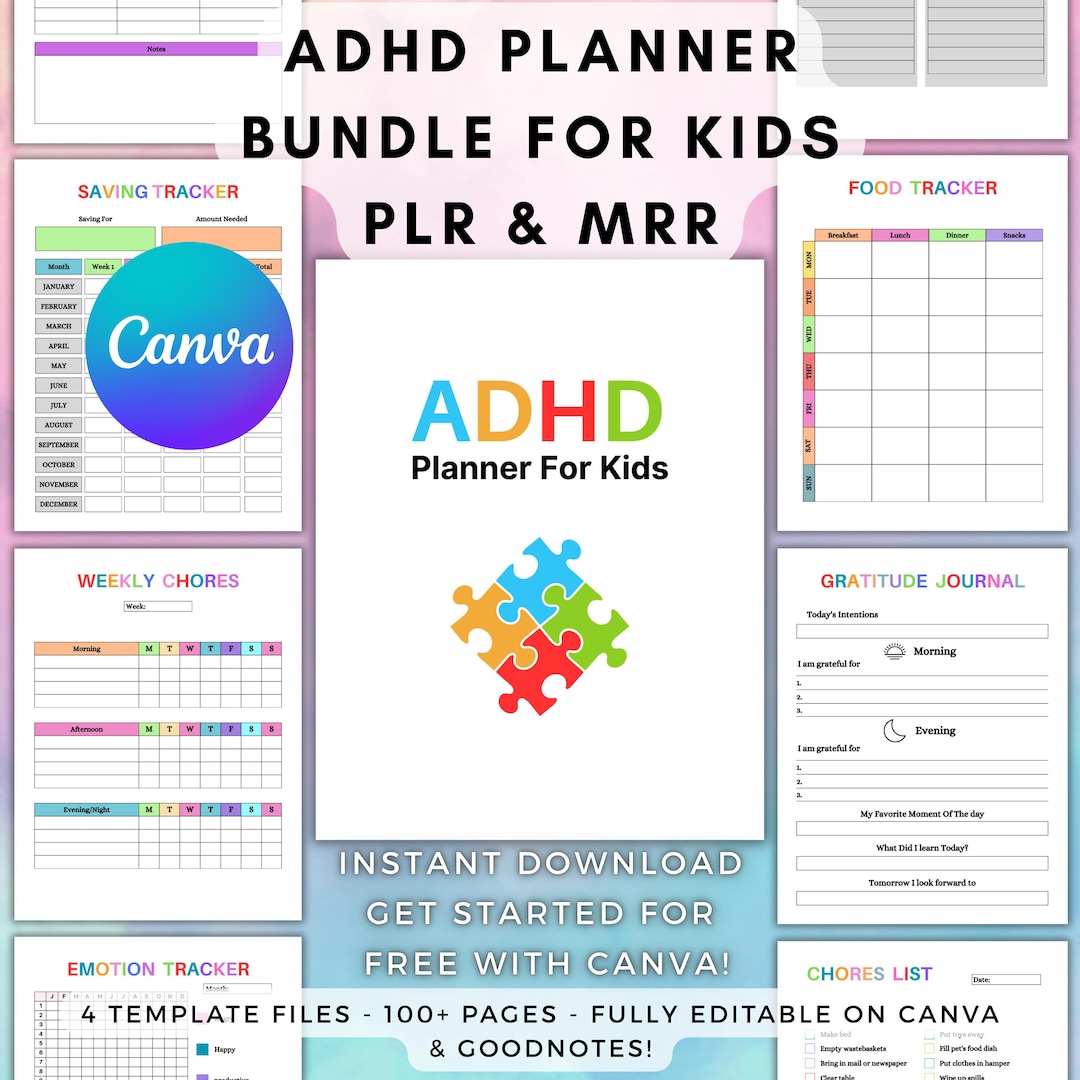 ADHD Planner Bundle for Kids, Printable Daily and Weekly Routine Charts ...