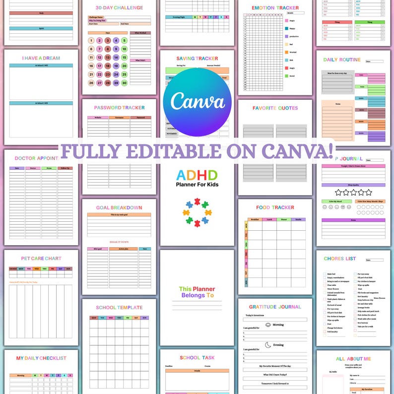 ADHD Planner Bundle for Kids, Printable Daily and Weekly Routine Charts ...
