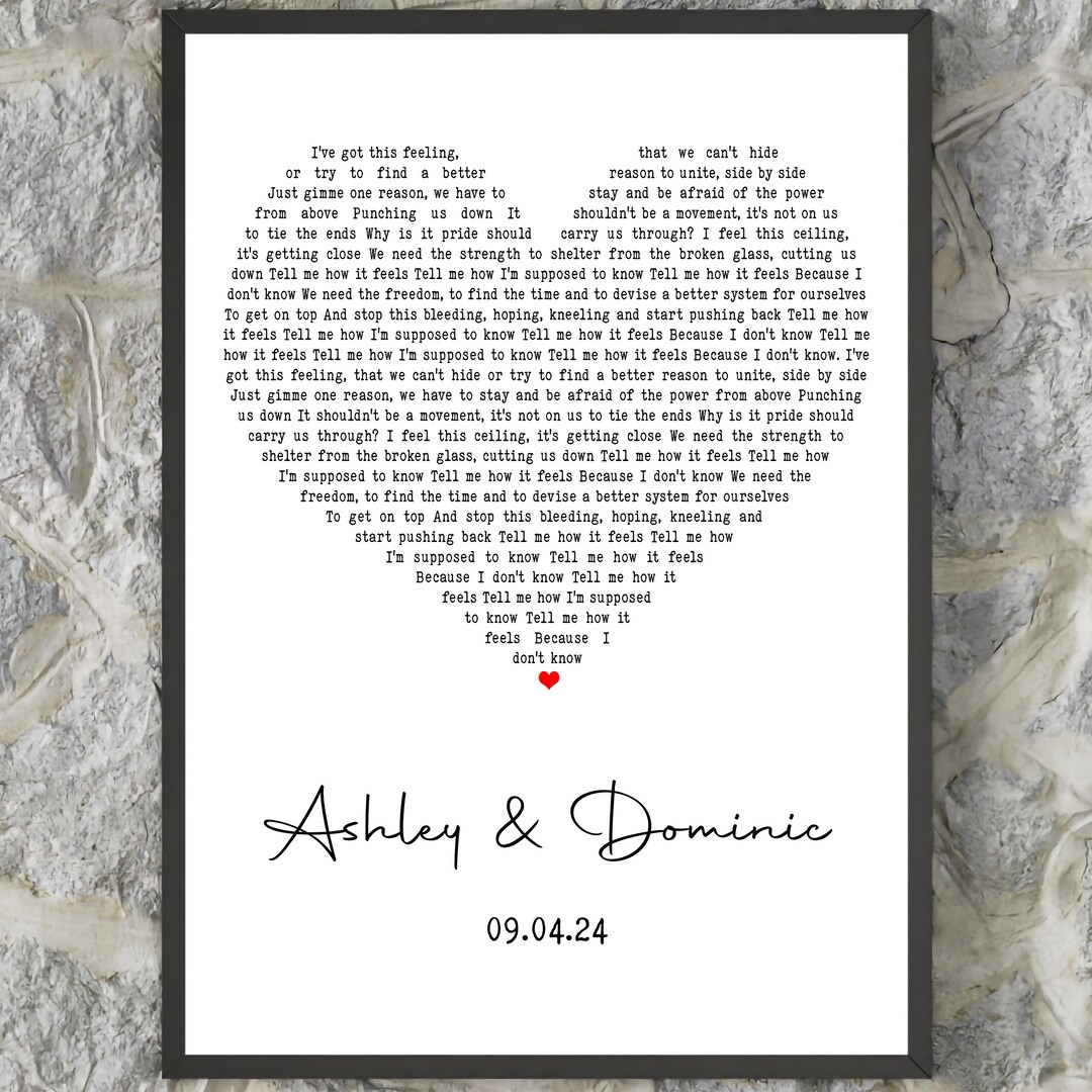 Personalised Digital Wall Art Print, Heart Song Lyrics Design ...