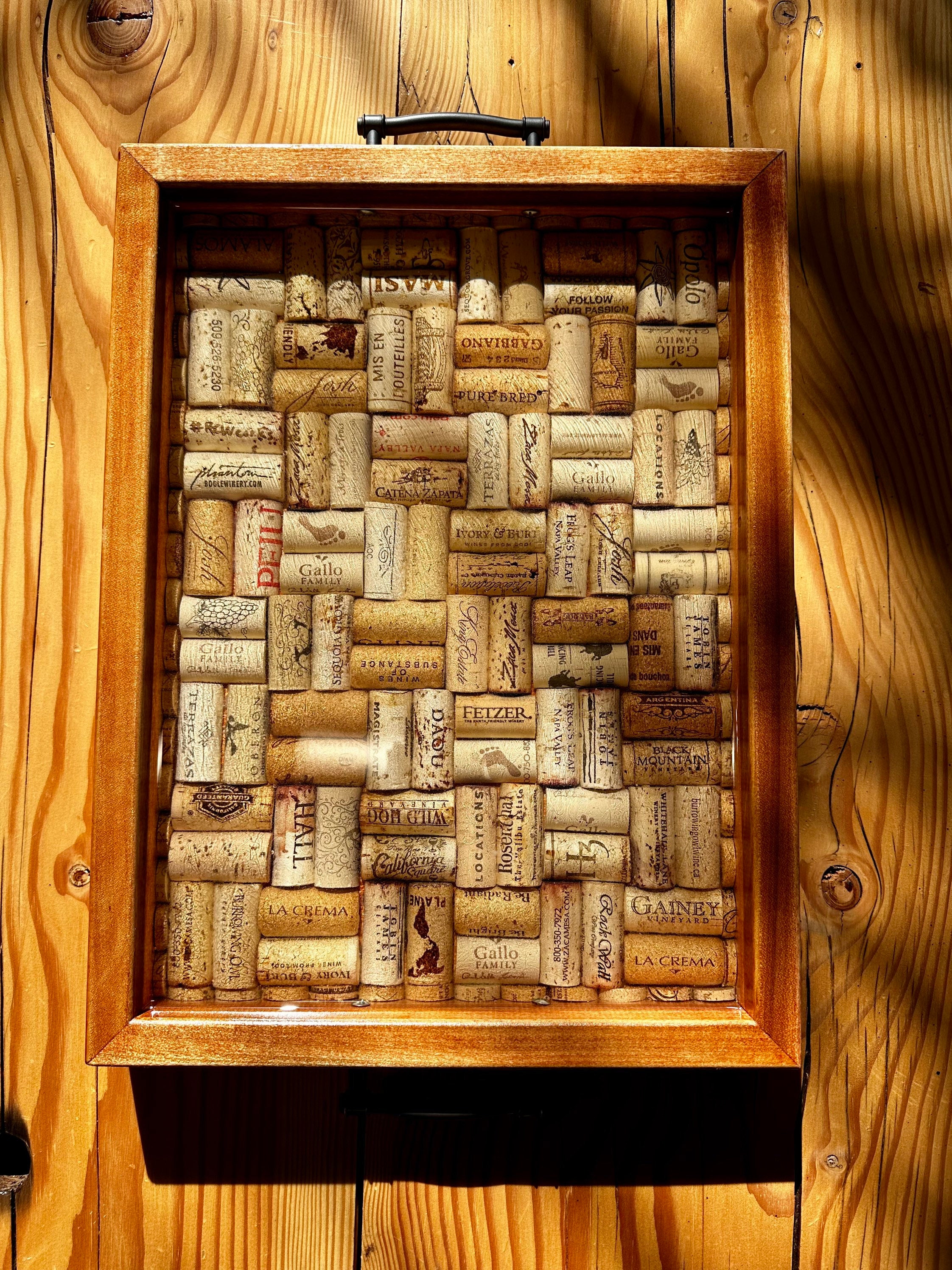 Wine Cork Resin Epoxy Art Wood Serving Tray Platter Charcuterie Board ...