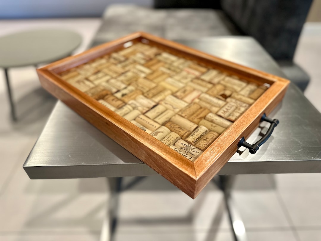 Wine Cork Resin Epoxy Art Wood Serving Tray Platter Charcuterie Board ...