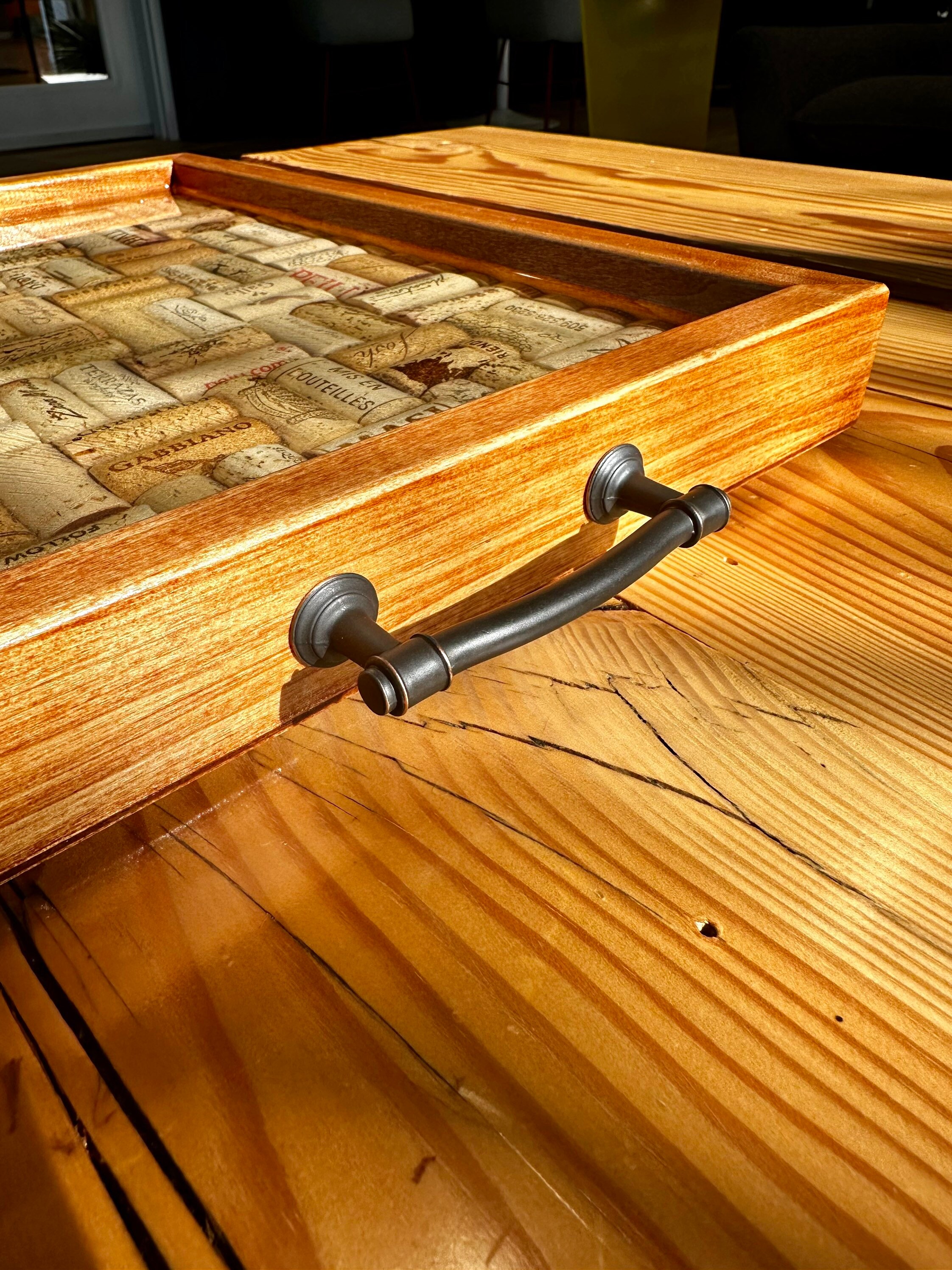 Wine Cork Resin Epoxy Art Wood Serving Tray Platter Charcuterie Board ...