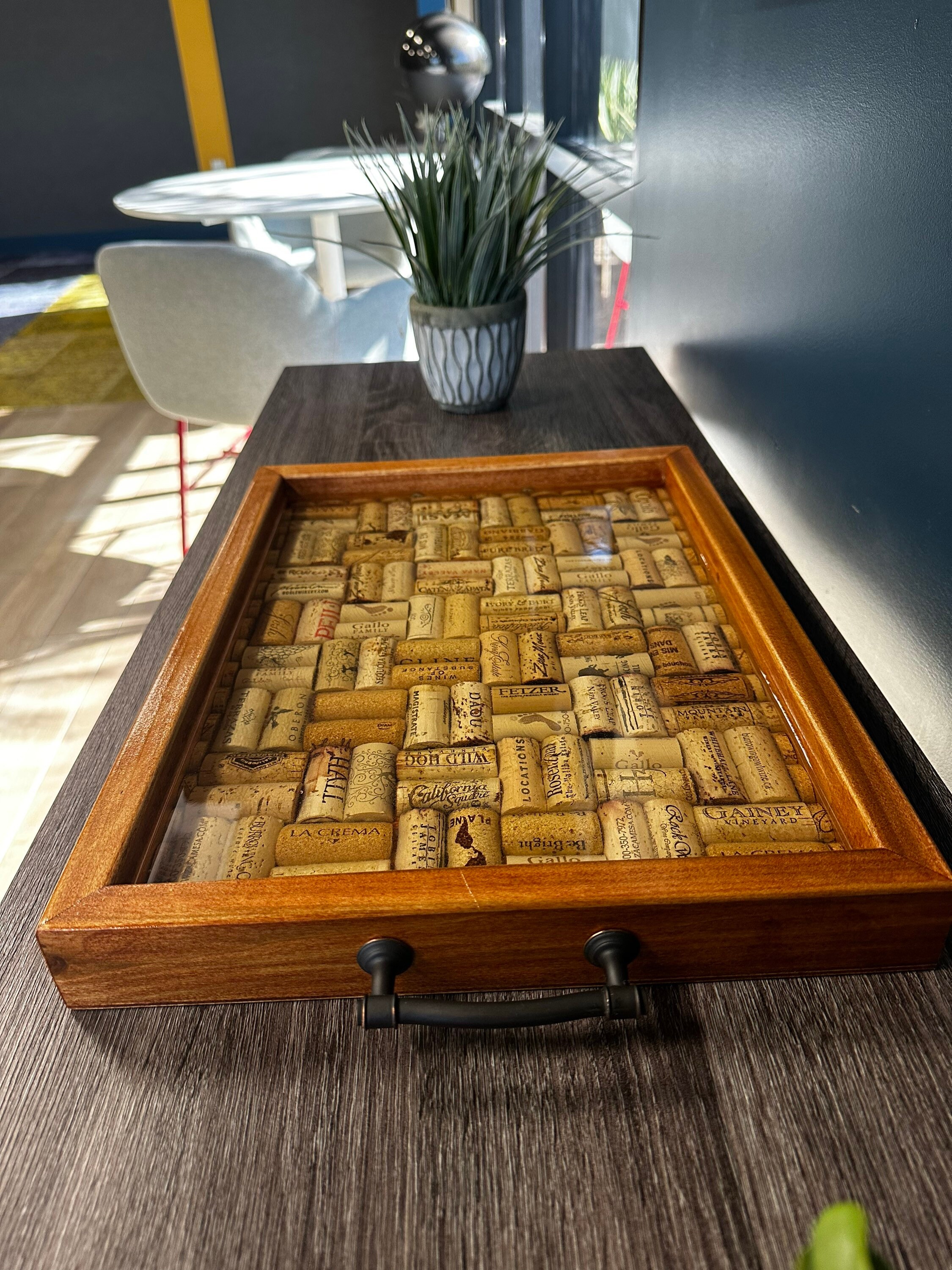 Wine Cork Resin Epoxy Art Wood Serving Tray Platter Charcuterie Board ...