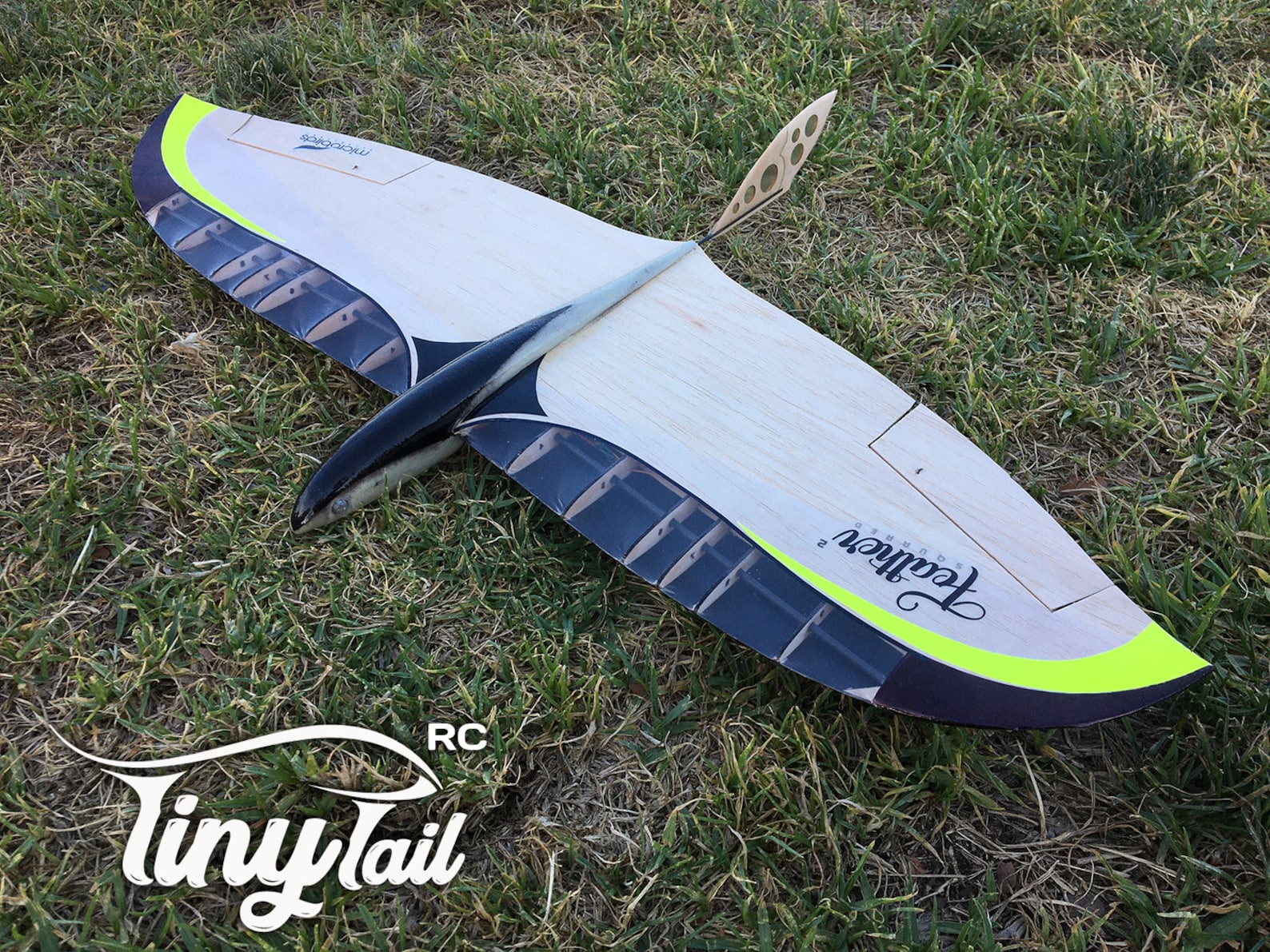Tiny Tail 2ch RC Radio Control Glider Air Plane Kit Free Flight Bungee ...