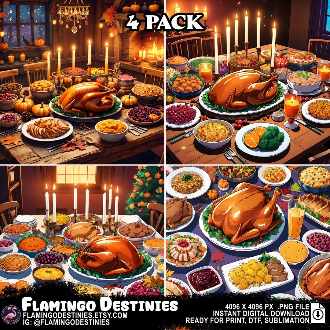 4-pack Thanksgiving Feast Anime Food Manga Illustration | Instant ...