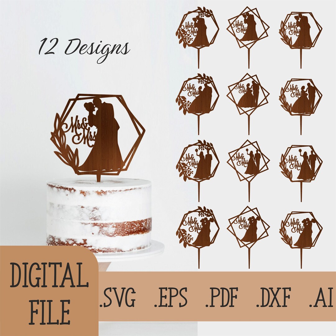 12 Couple Silhouette Wedding Cake Toppers SVG, Bride and Groom Cake ...