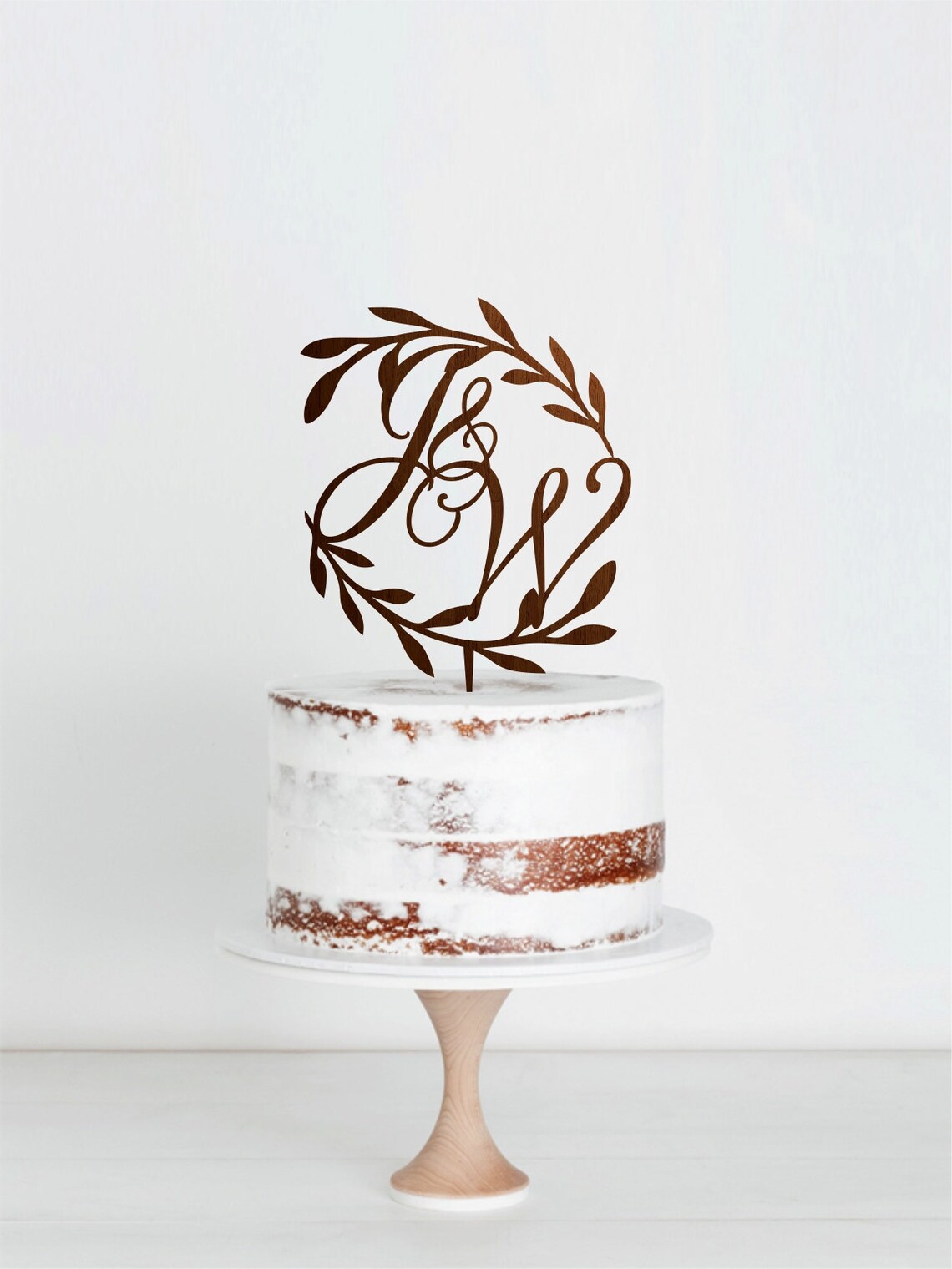 Wreath Initials Cake Topper Initial Letters Wooden Cake | Etsy