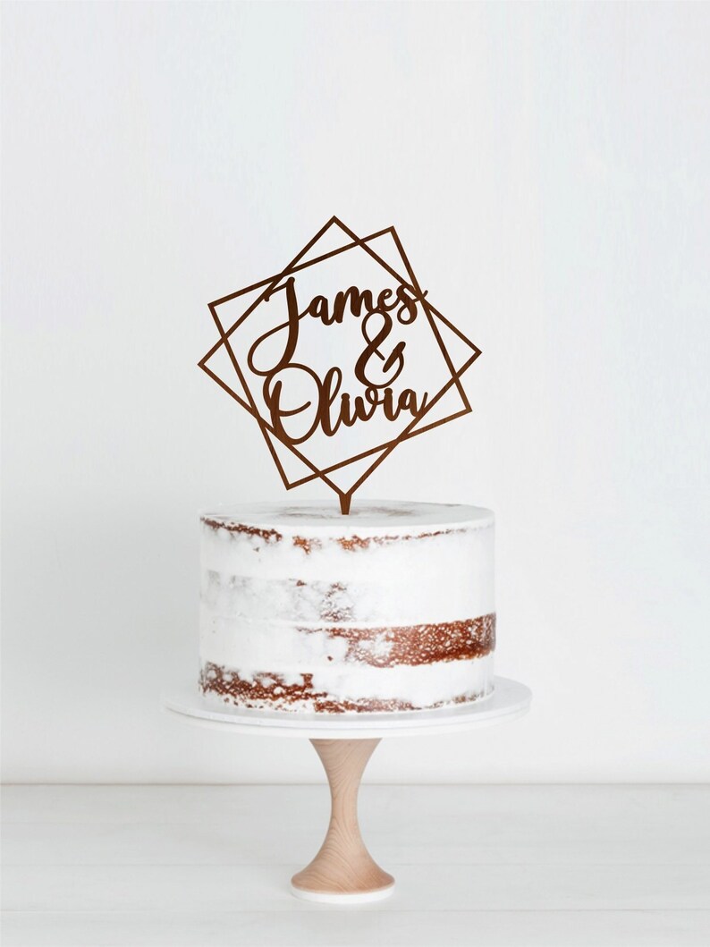 Geometric Cake Topper for Wedding With Names Square Cake - Etsy