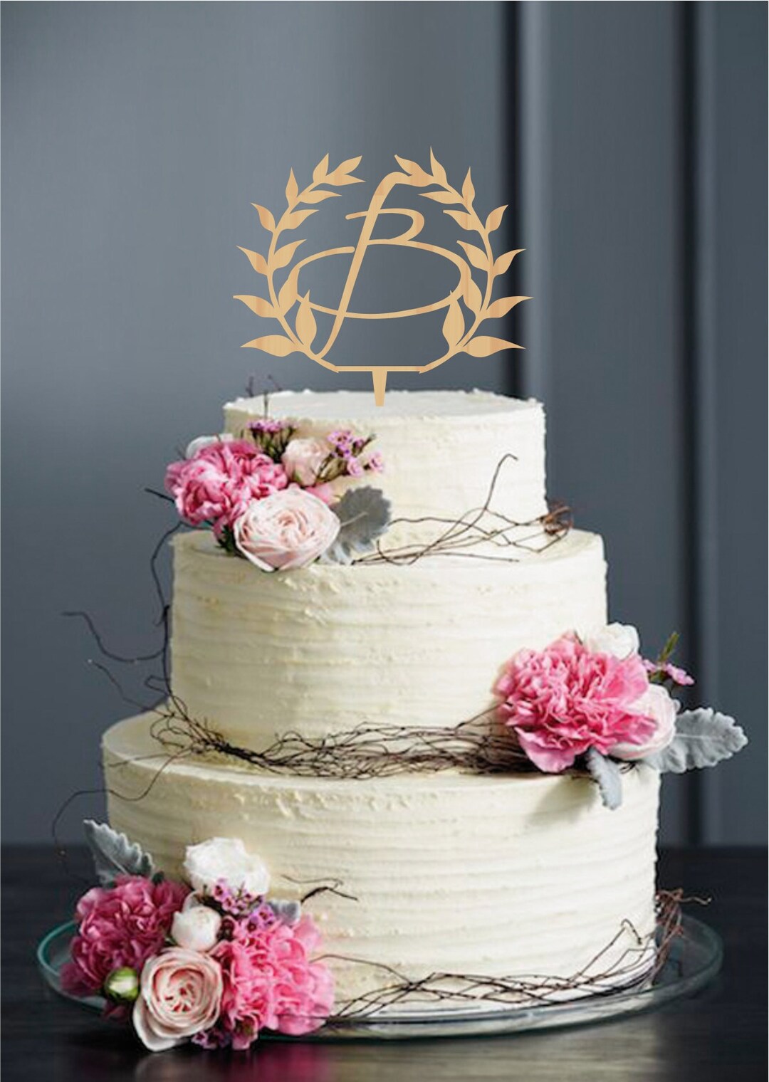B Letter Cake Topper Script Cake Topper Wreath Wedding Cake - Etsy
