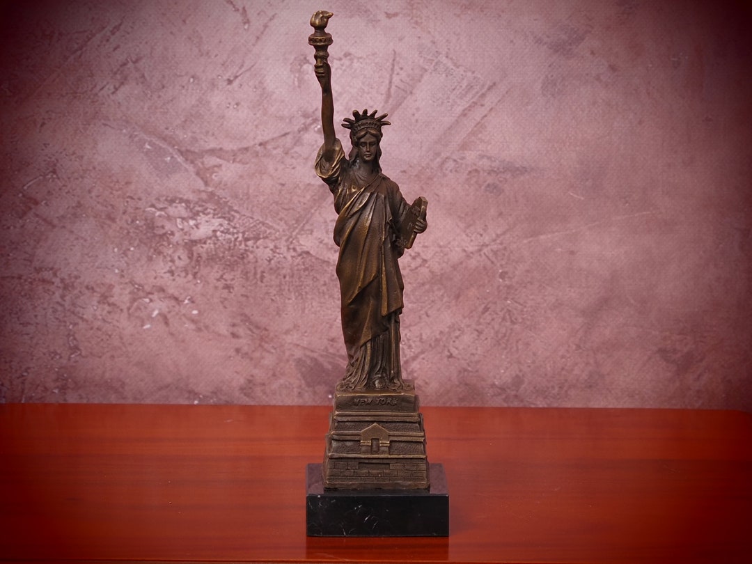 Elegant Vintage Statue of Liberty Bronze Sculpture on Marble Base ...