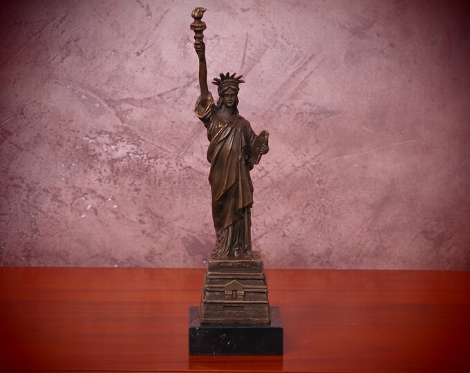 Elegant Vintage Statue of Liberty Bronze Sculpture on Marble Base ...
