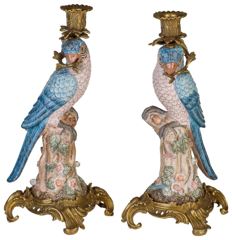Blue Parrot-shaped Porcelain Bronze Candleholder Set Elegant Home Decor ...