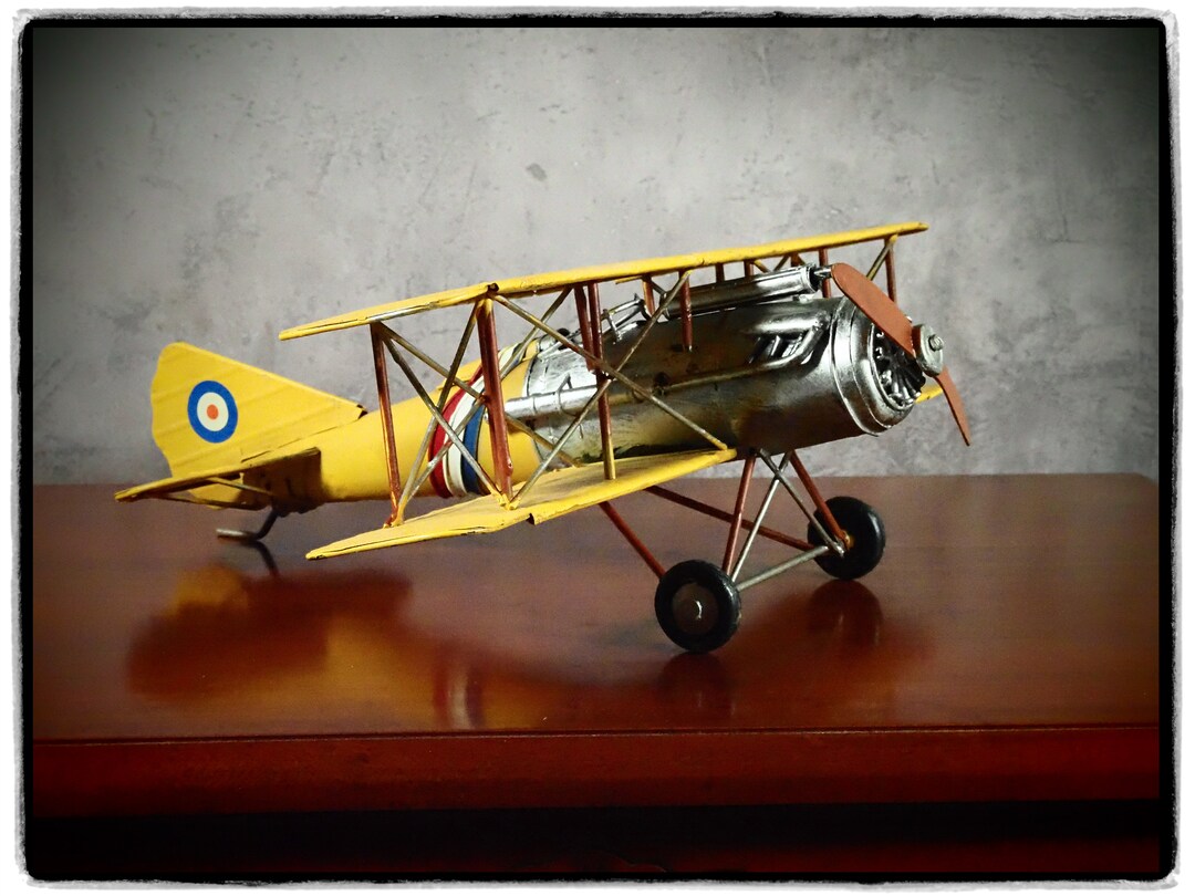 Vintage Yellow Biplane, Metal Model, Old Airplane Vintage Toy ...