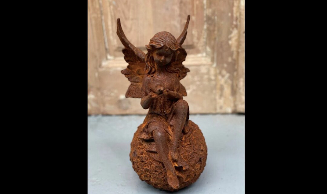 Vintage Cast Iron Angel Garden Statue, Elegant Outdoor Decor, Large ...