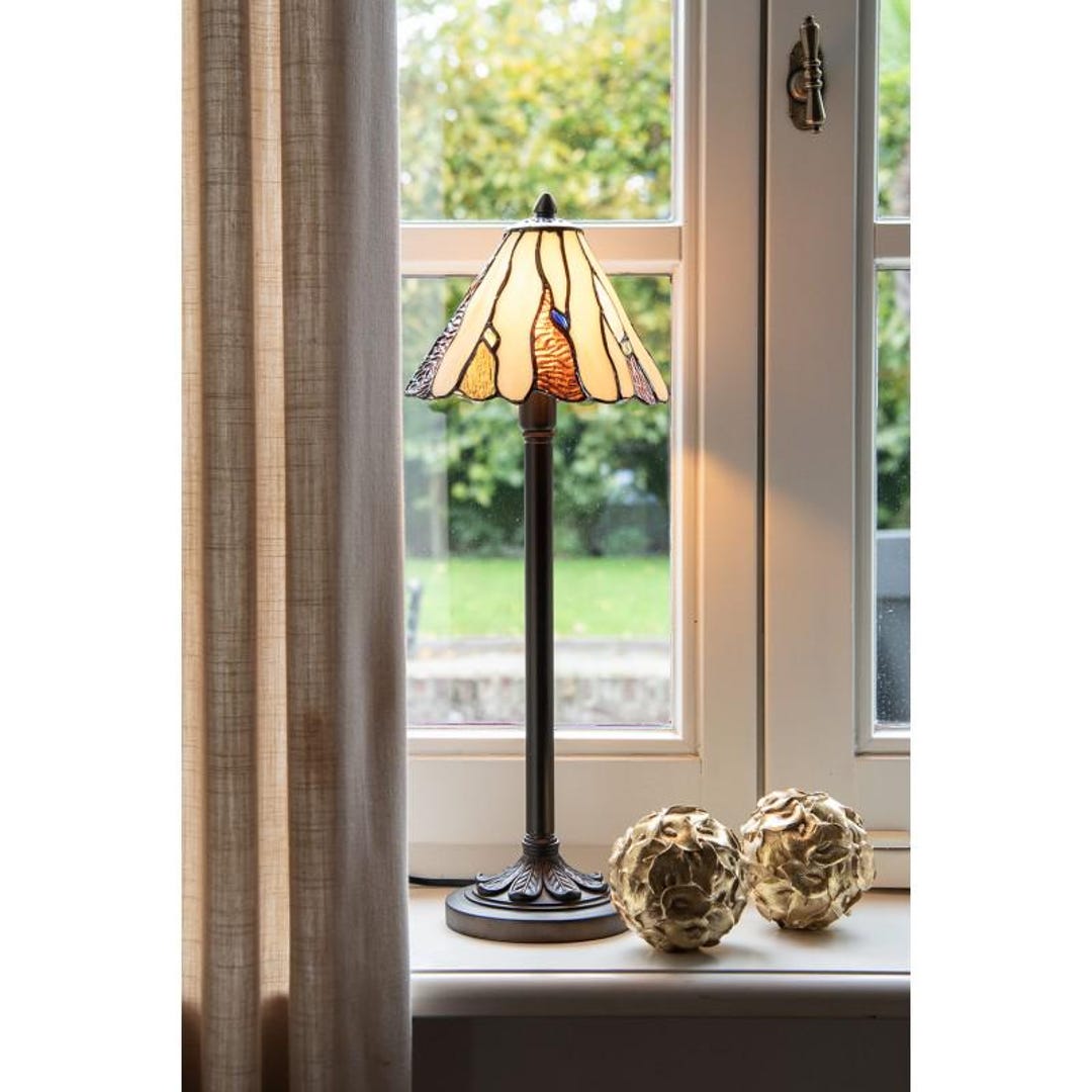 Elegant Art Deco Tiffany-style Table Lamp: Beige & Brown Glass, 20 X 60 ...