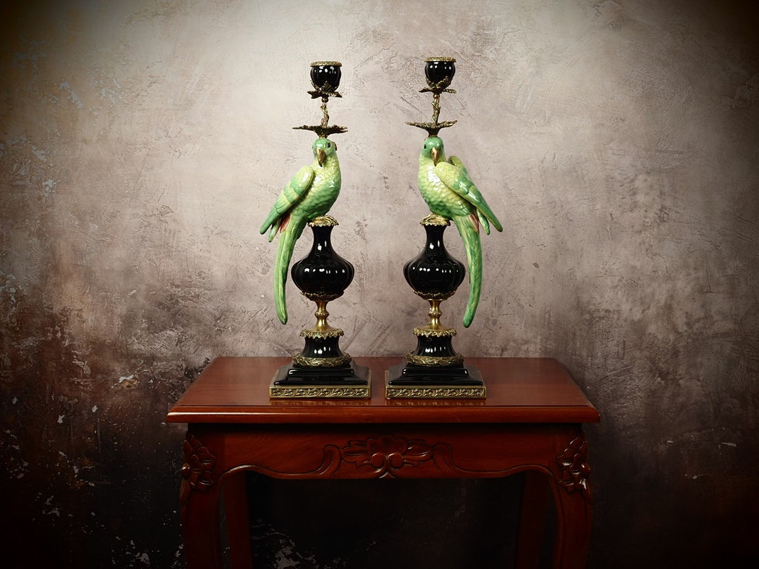 Elegant Porcelain and Bronze Parrot Candle Holders A Touch of ...