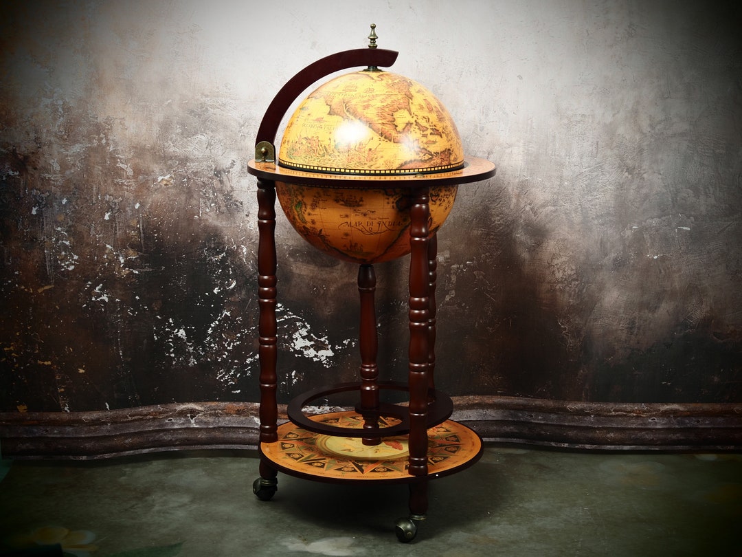 Elegant Voyager's Globe Bar Cart Vintage Wooden Mobile Minibar With ...
