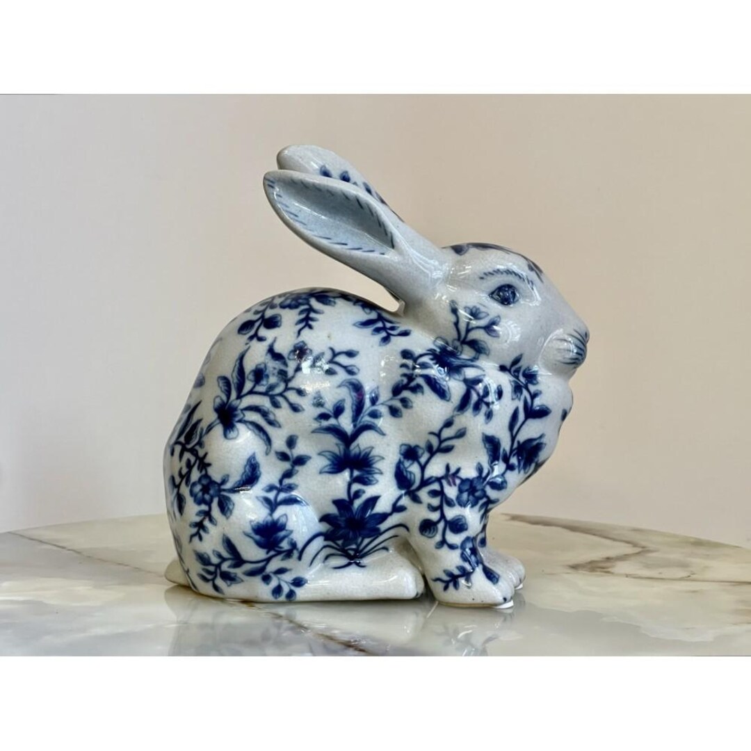 Elegant White Porcelain Rabbit Figurine With Floral Design 20 Cm ...