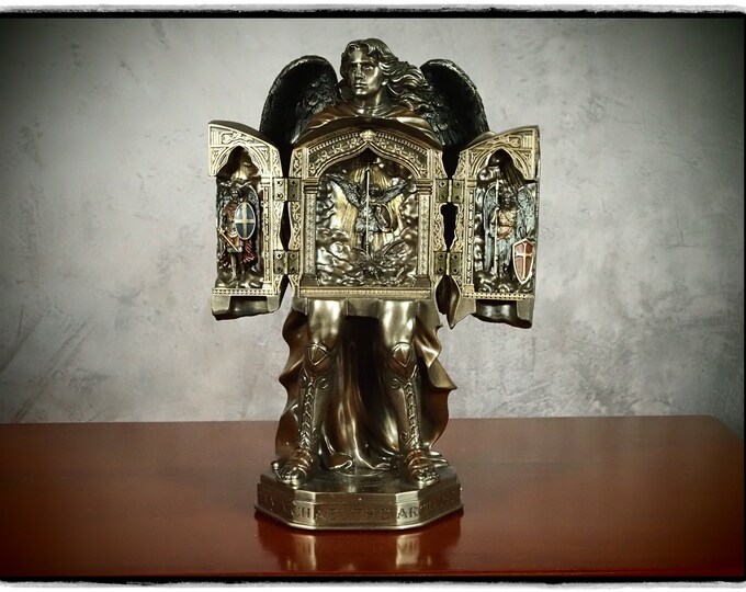 Archangel Michael Figurine: Tri-panel Altar Depicting Celestial ...