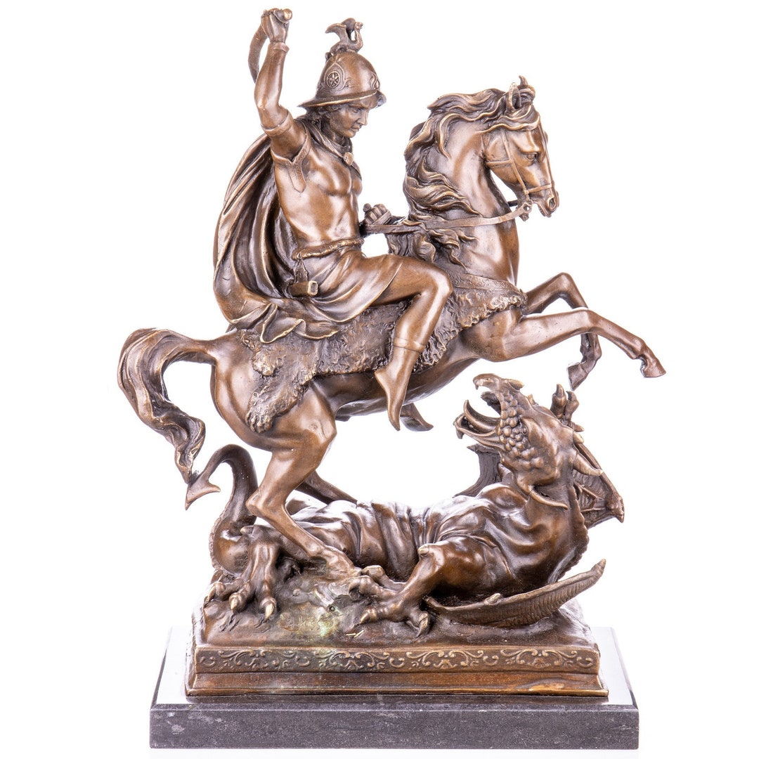Bronze Sculpture of St. George, the Dragon Slayer - Etsy