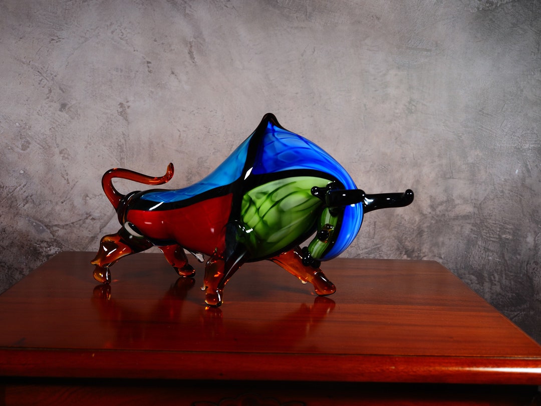 Venetian Sapphire Bull Glass Sculpture Large Murano-style Art, Unique ...