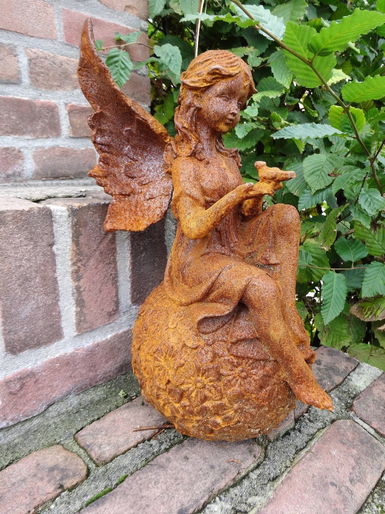 Large Cast Iron Angel Garden Statue Cast Iron Garden - Etsy