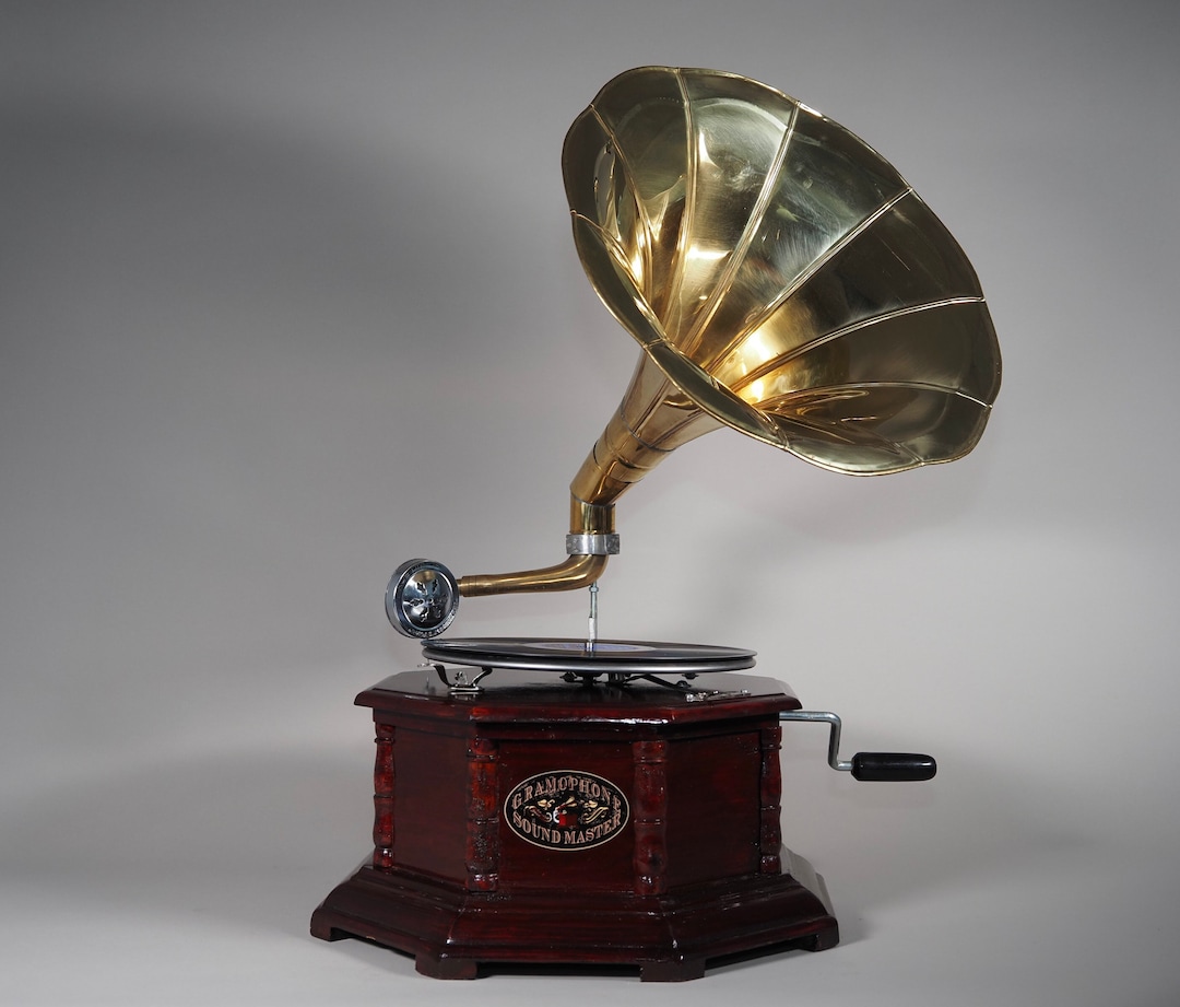 ANTIQUE STYLE Gramophone, Phonograph New Working Record Player Antique Style Handmade Gramophone ...